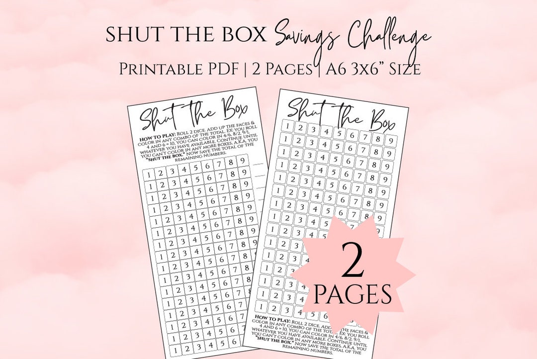 Shut the Box Savings Challenge, Savings Challenge Printable, Money ...