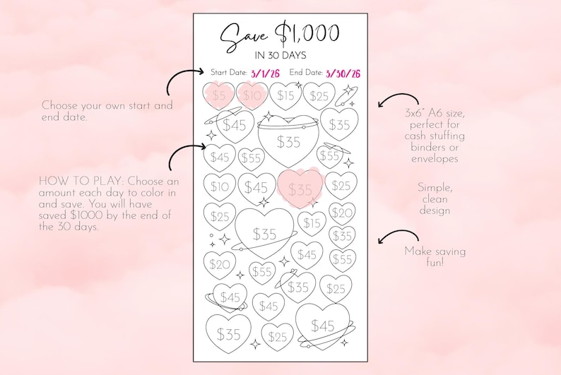 Save 1000 in 30 Days Savings Challenge, A6 3x6 Saving Tracker, 1000 ...