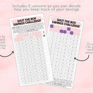 Shut the Box Savings Challenge, Savings Challenge Printable, Money ...
