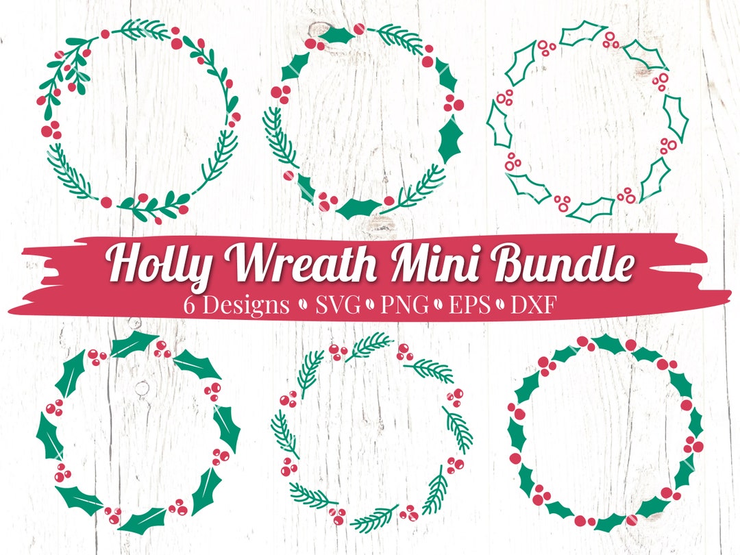 Holly Wreath Svg, Christmas Wreath Svg Bundle, Christmas Laurels, Holly ...