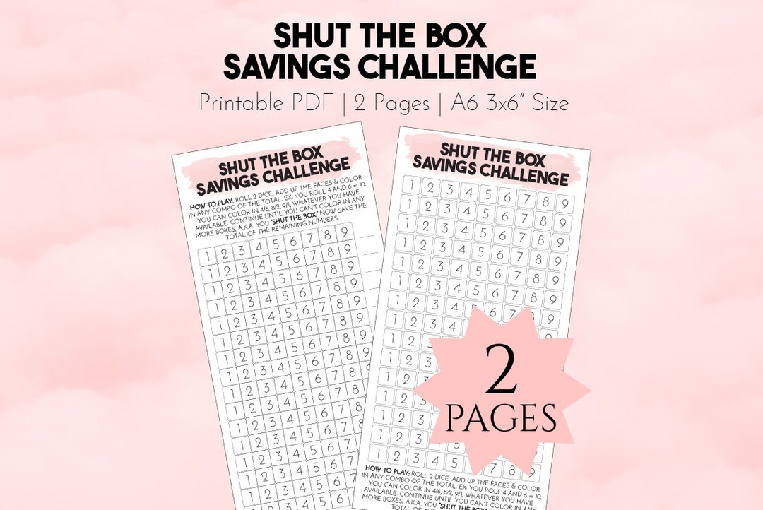 Shut the Box Savings Challenge, Savings Challenge Printable, Money ...