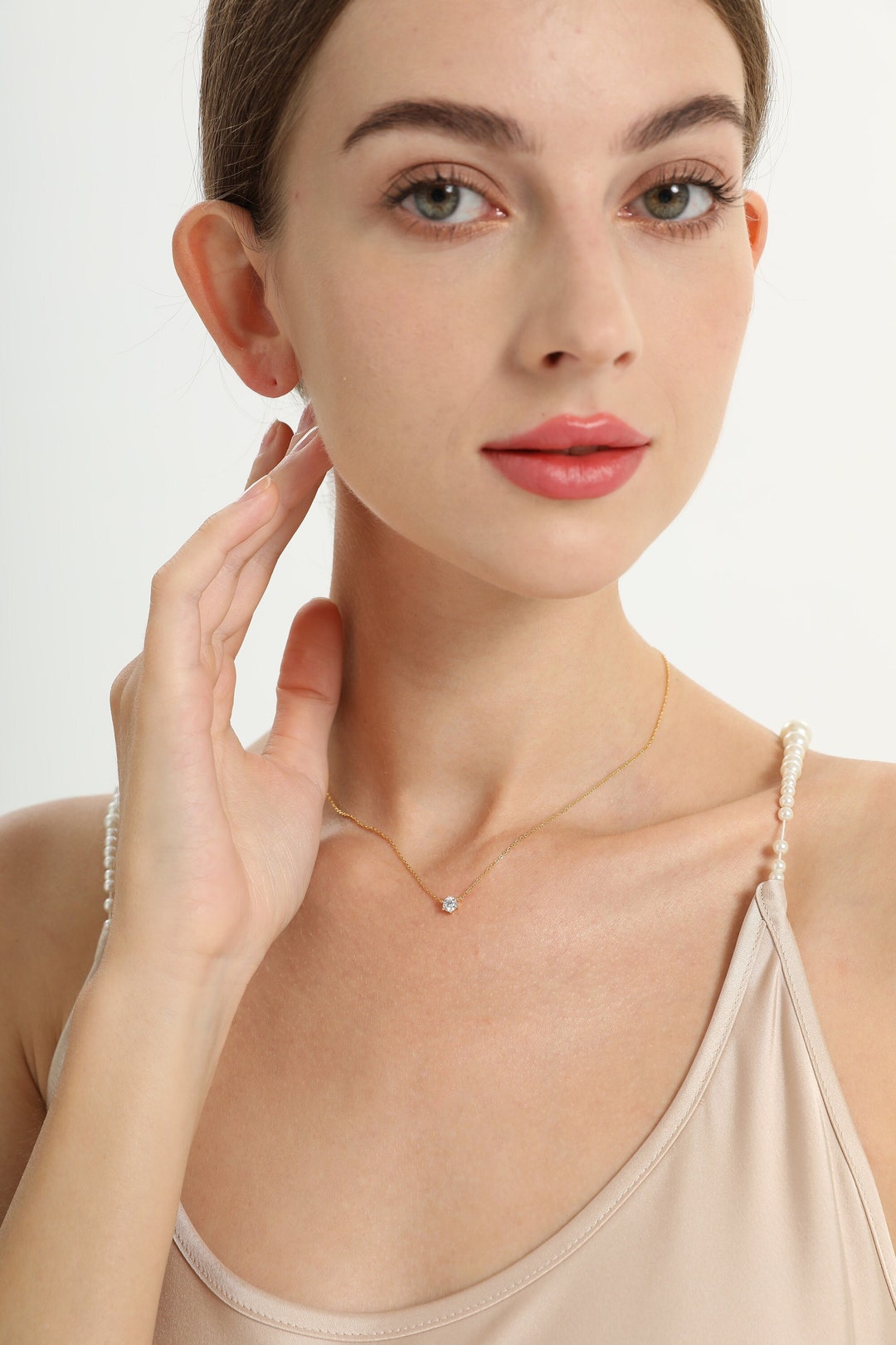 Dainty Diamond Necklace Minimalist 14K Gold Necklace Wedding Necklace ...