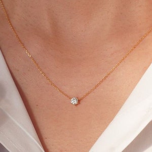 Dainty Diamond Necklace Minimalist 14K Gold Necklace Wedding Necklace ...