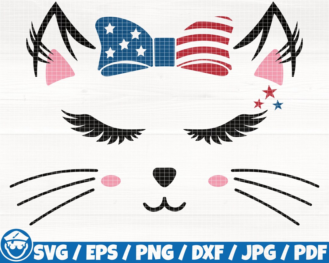 Patriotic Kitty Cat Svg/eps/png/dxf/jpg/pdf, Cat Face Svg, USA Png ...