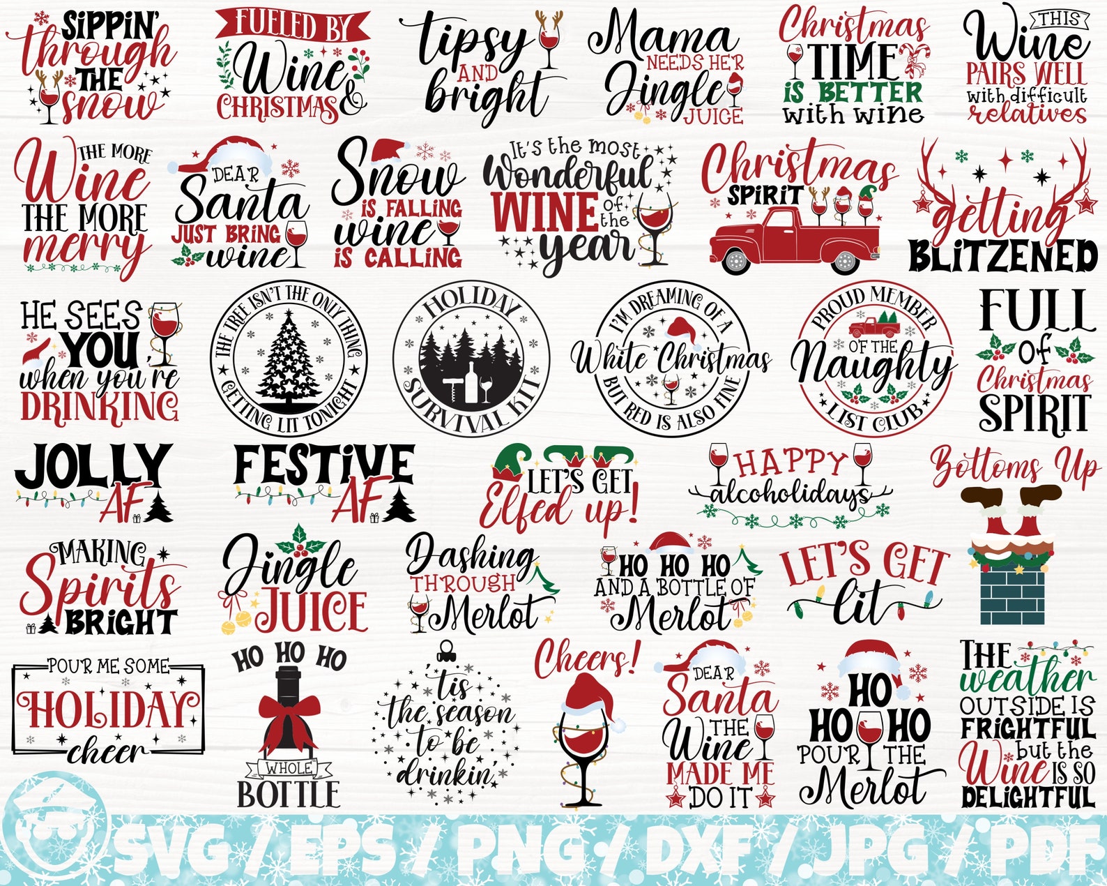Christmas Wine X35 BUNDLE Svg/eps/png/dxf/jpg/pdf, Christmas Commercial ...
