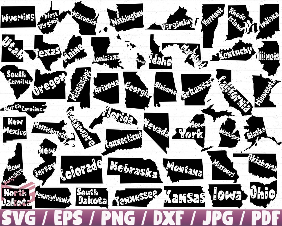 United States X50 Bundle Svg/eps/png/dxf/jpg/pdf, All 50 States of ...