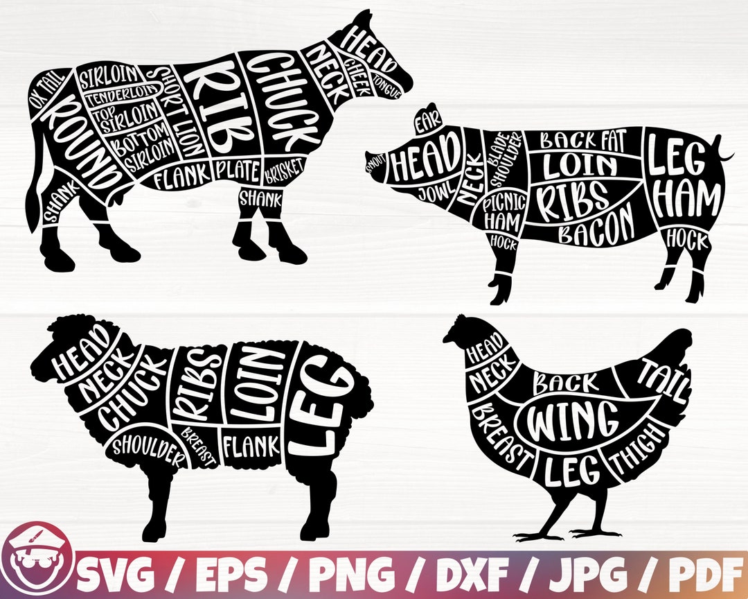 Butcher's Guide Svg/eps/png/dxf/jpg/pdf, Farmhouse Svg, Cuts of Meat ...
