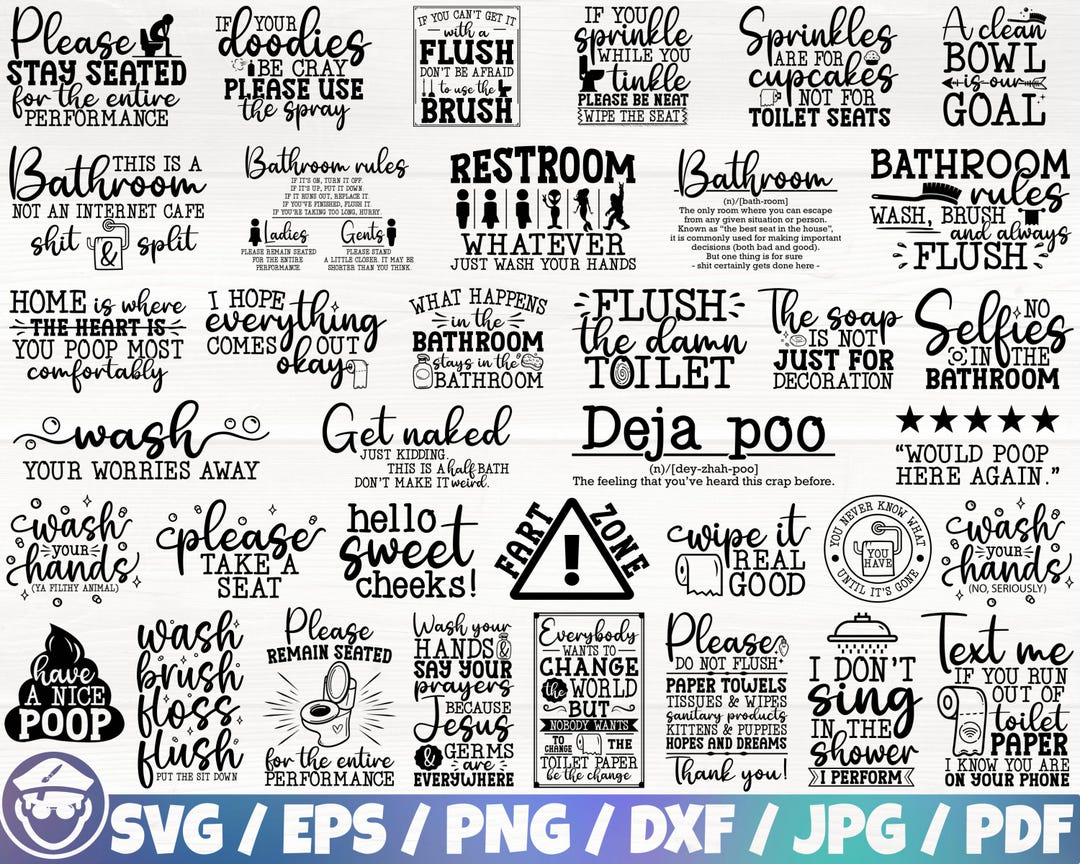 Funny Bathroom X36 BUNDLE Svg/eps/png/dxf/jpg/pdf, Bathroom Sign ...