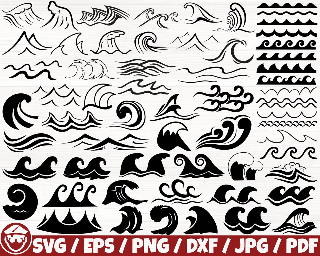 Waves X60 BUNDLE Svg/eps/png/dxf/jpg/pdf, Sea Waves Svg, Ocean Waves ...