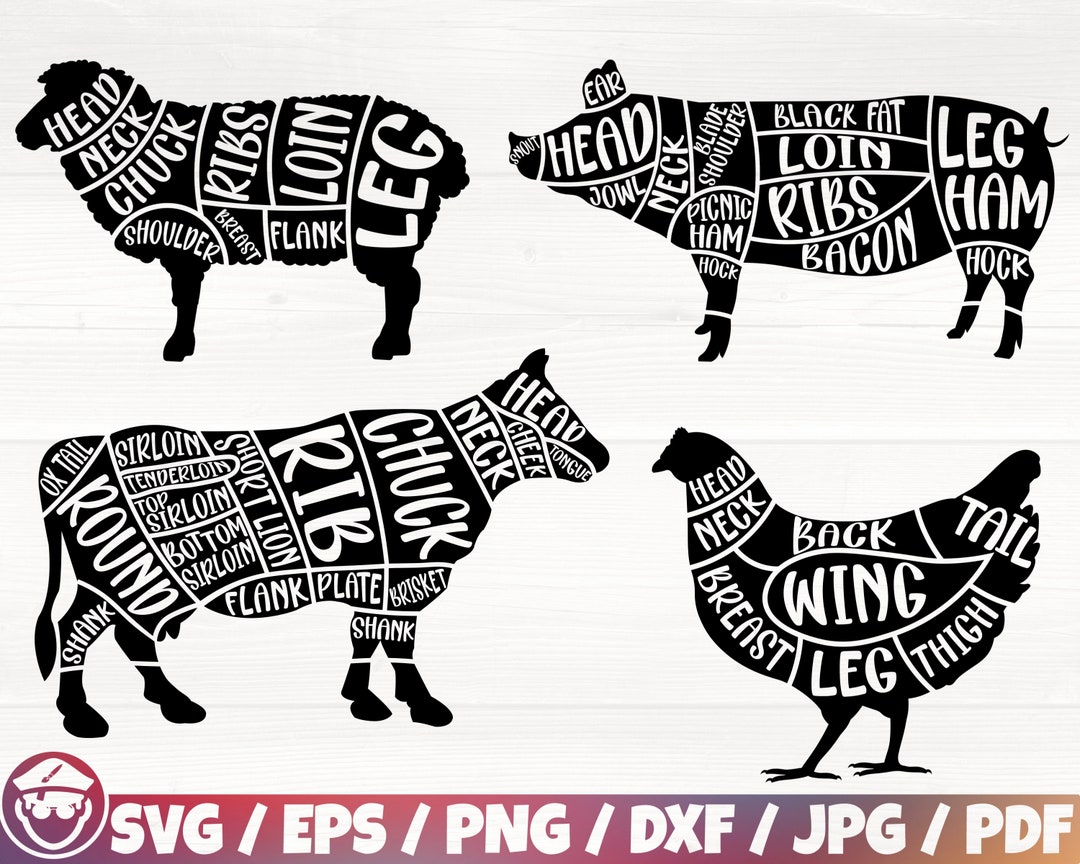 Butcher's Guide Svg/eps/png/dxf/jpg/pdf, Farmhouse Svg, Cuts of Meat ...