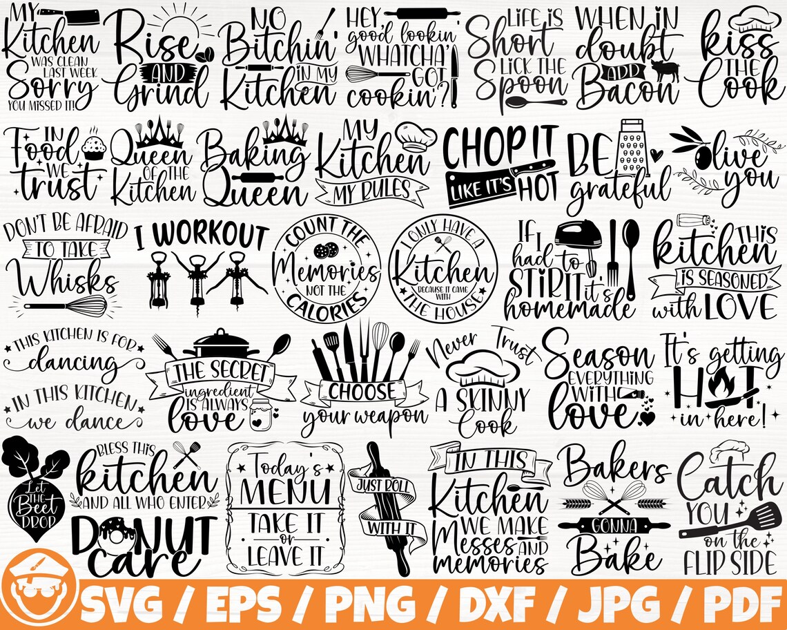 Kitchen Quotes X35 BUNDLE Svg/eps/png/dxf/jpg/pdf Kitchen - Etsy