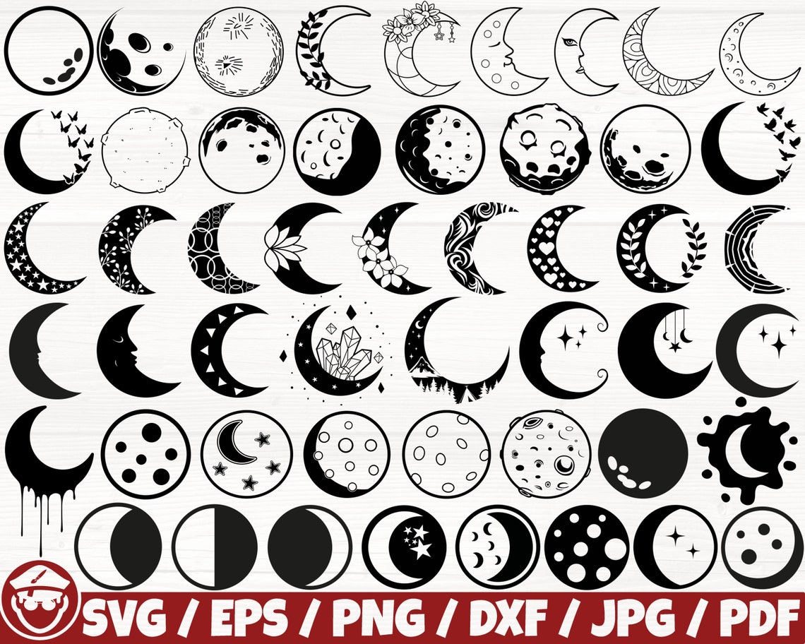 Moon X50 BUNDLE Svg/eps/png/dxf/jpg/pdf Boho Moon Svg Drawn - Etsy