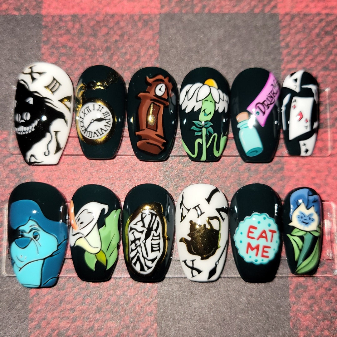 Custom Time Themed Cartoon Hand-painted Press-on Nails - Etsy