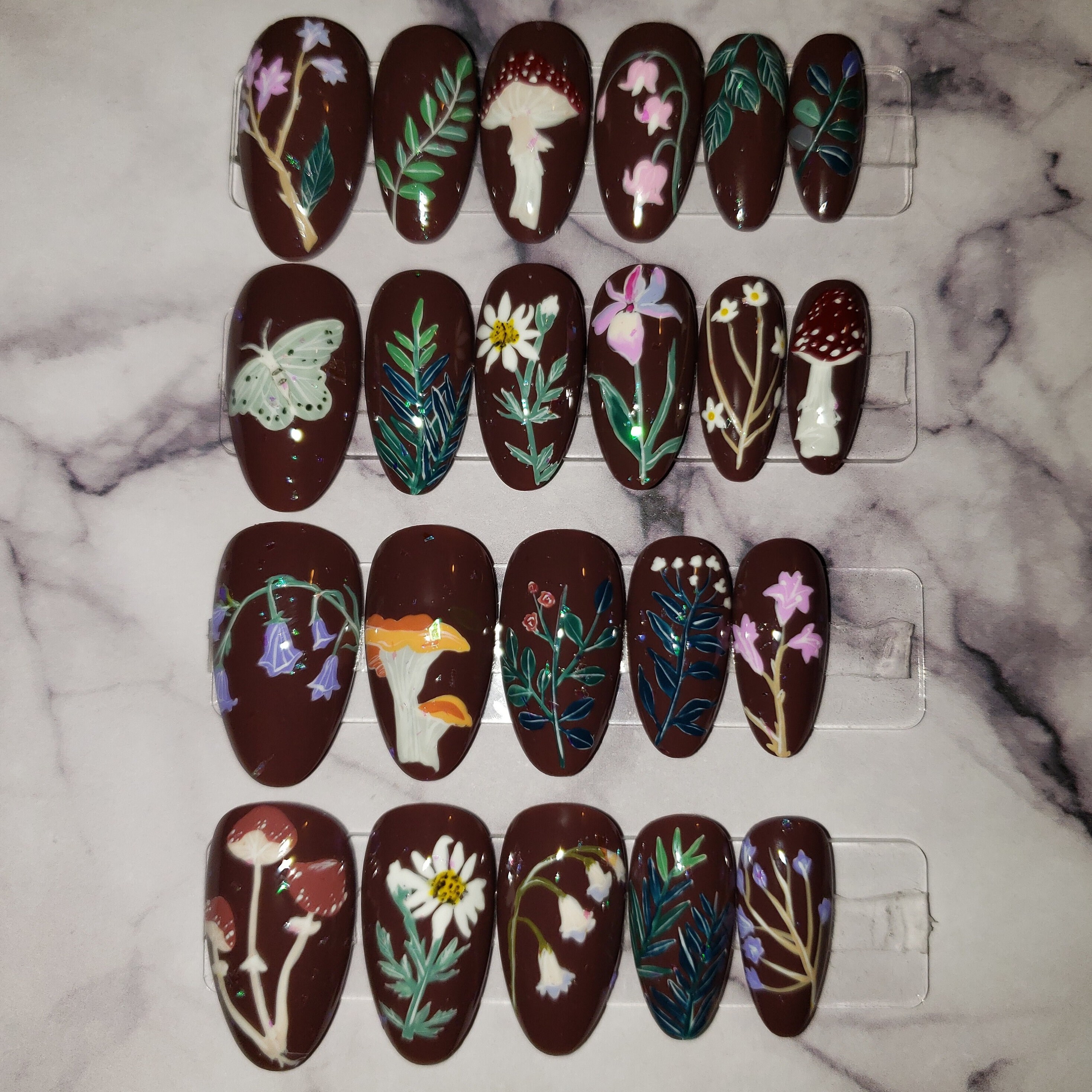 Forest Foliage Cottagecore Hand-painted Press-on Nails - Etsy