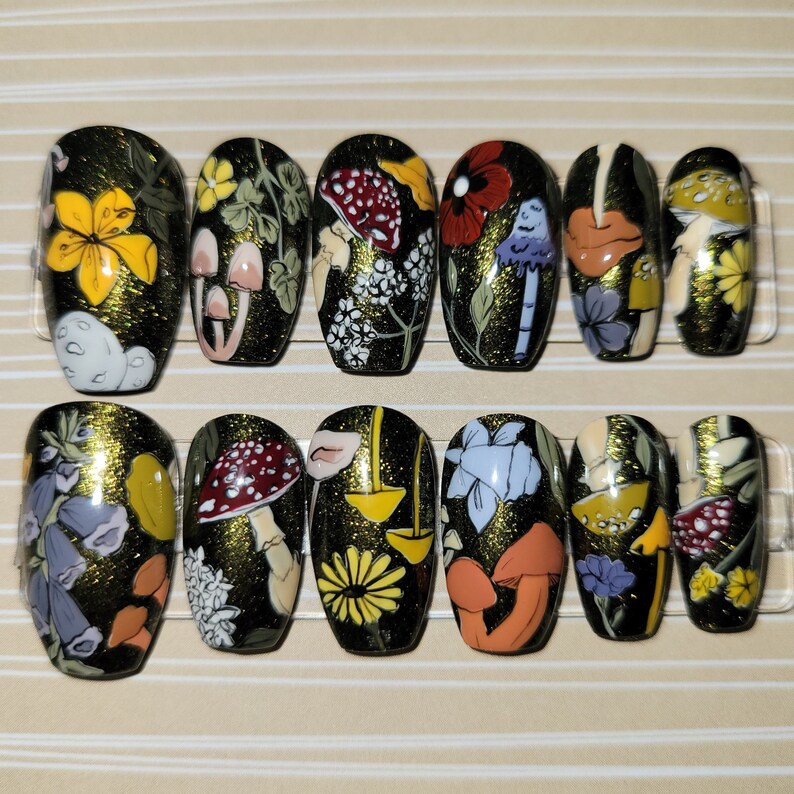 Mystic Forest Foliage Cottagecore Hand-painted Press-on Nails - Etsy