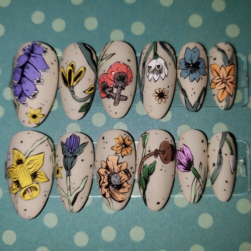 Mystic Forest Foliage Cottagecore Hand-painted Press-on Nails - Etsy