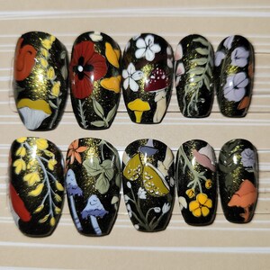 Mystic Forest Foliage Cottagecore Hand-painted Press-on Nails - Etsy