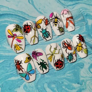 Rainbow Insect Print Hand-painted Press-on Nails - Etsy