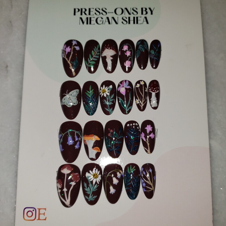 Forest Foliage Cottagecore Hand-painted Press-on Nails | Etsy