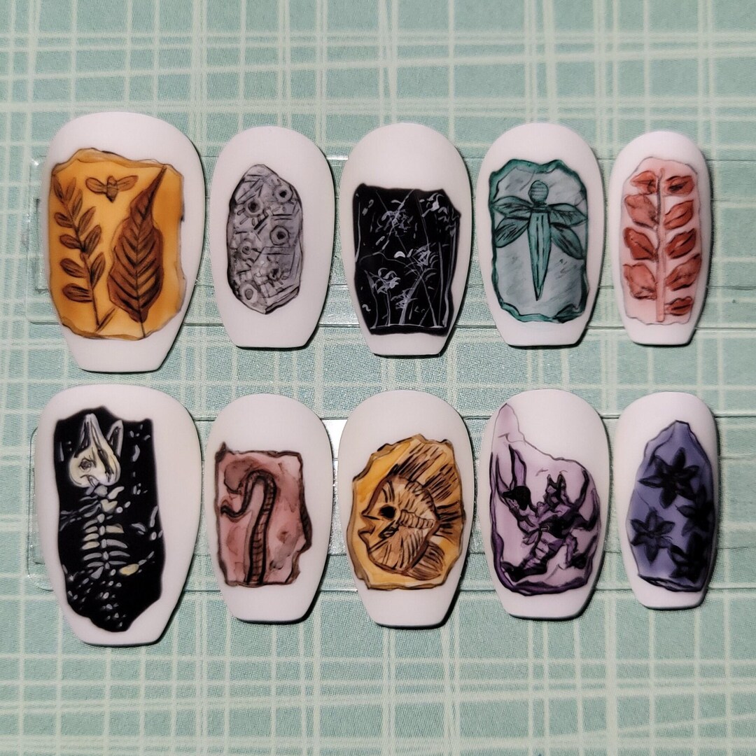 Fossil Print Hand-painted Press-on Nails - Etsy