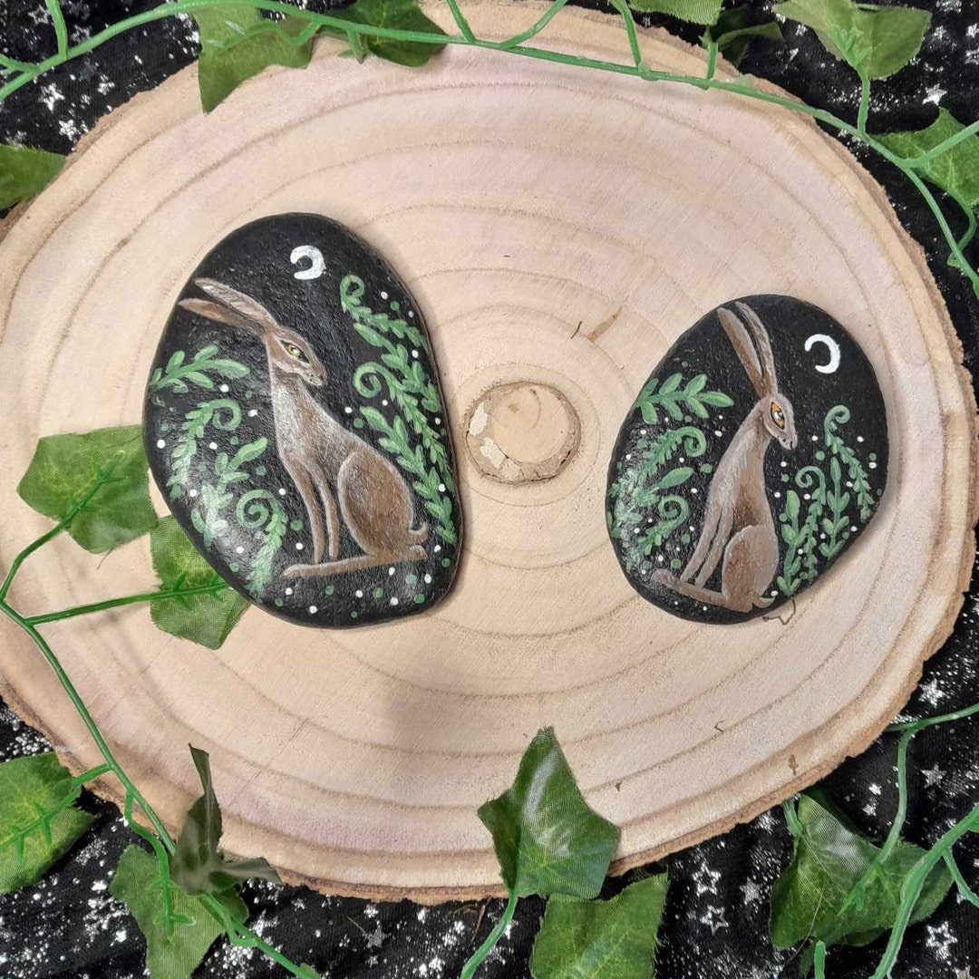 Painted Hare Stones, Altar Stones, Ritual Stones, Altar Decoration ...