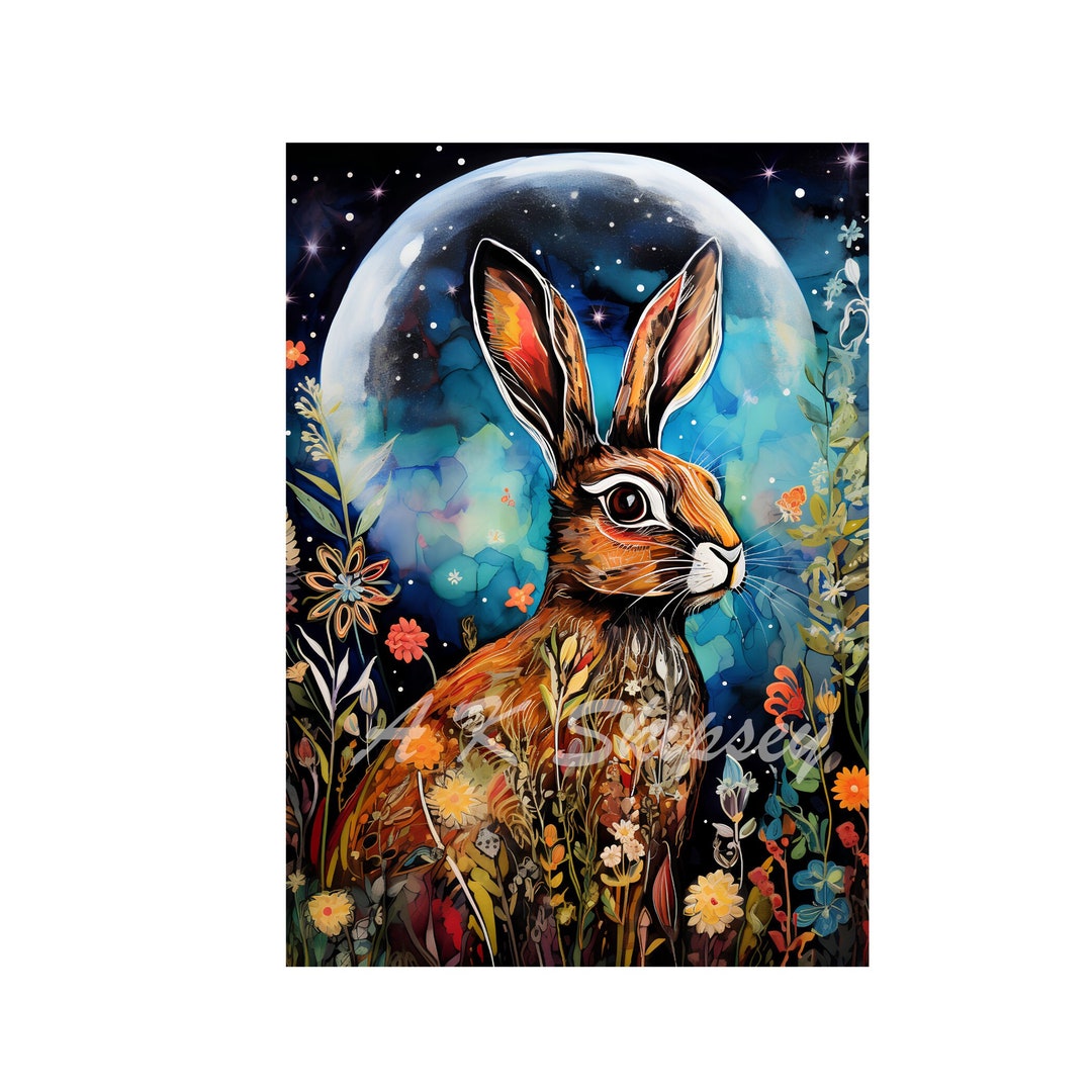 Full Moon Hare, Hare and Moon, Mystical Hare, Pagan, Wiccan, Hare Art ...