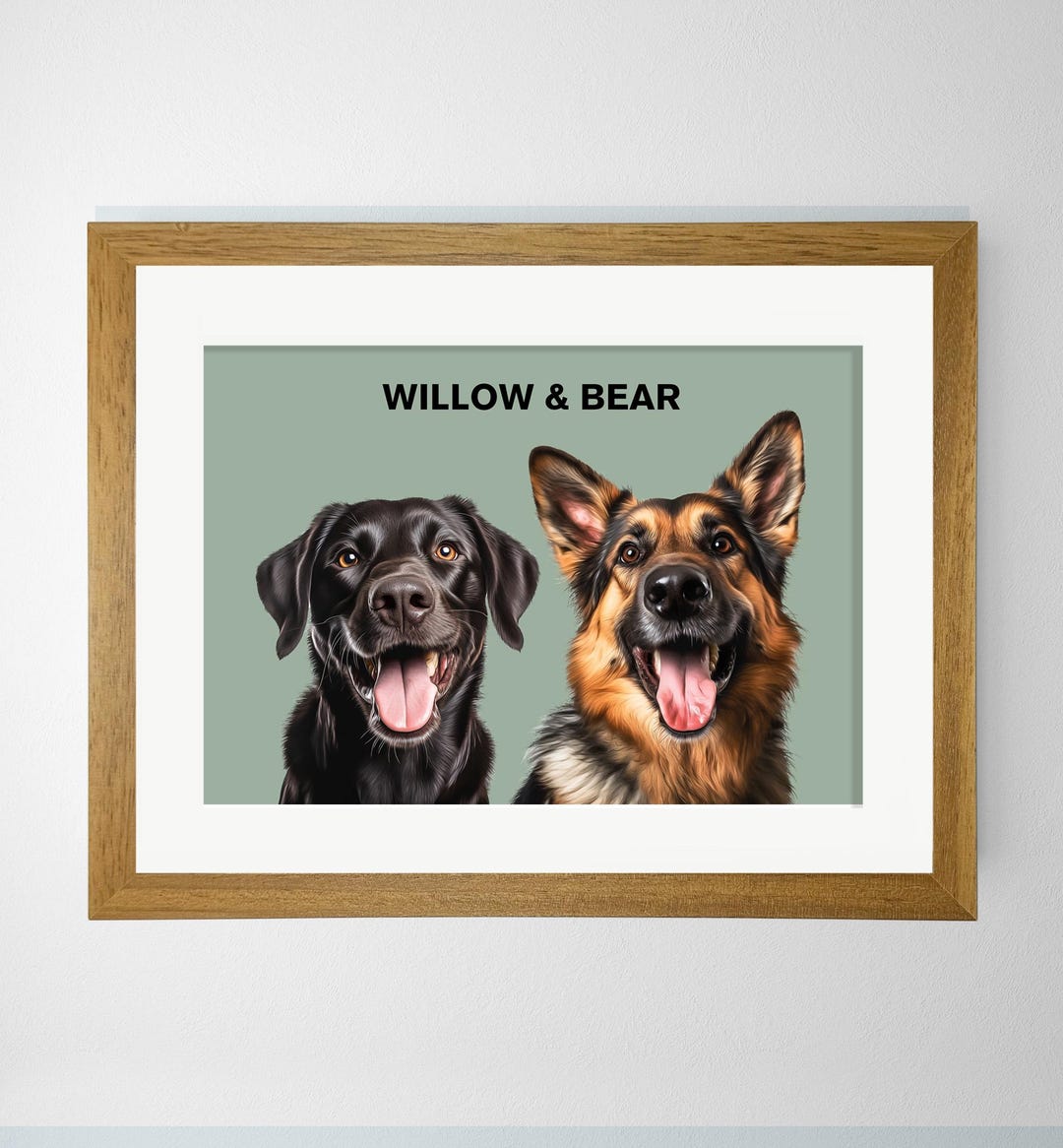 Two Pet Portrait From Photo, Personalised Dog Portrait, Dog Lover Gift ...