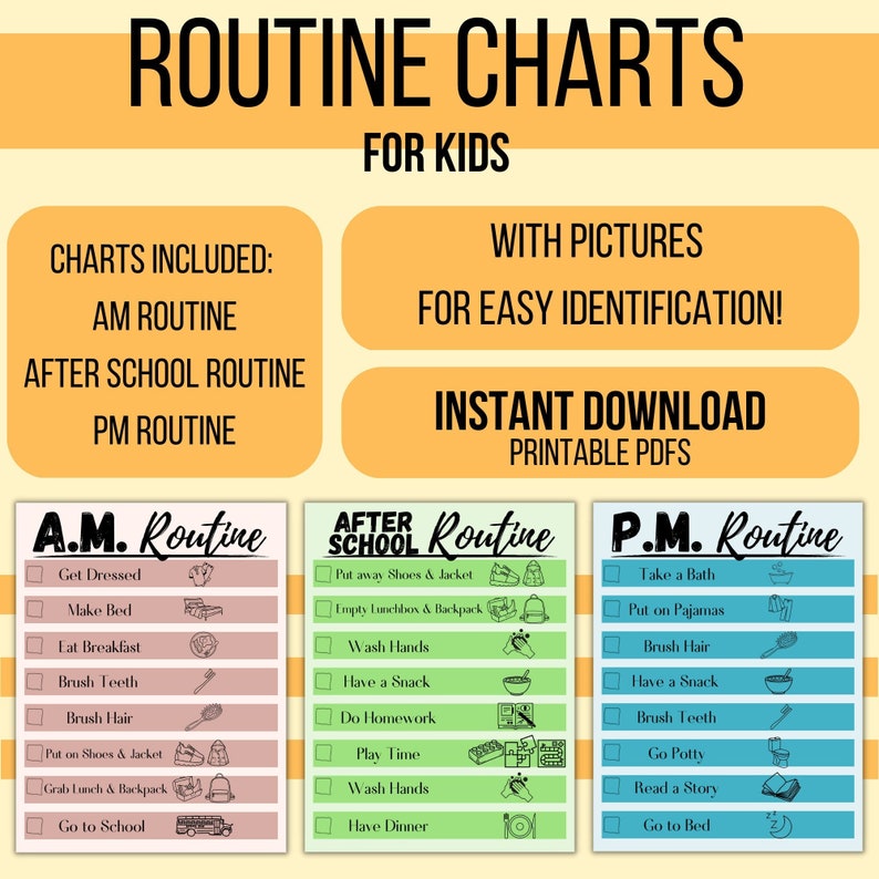 Routine Charts for Kids, Bundle of Routine Charts, AM PM Afternoon ...