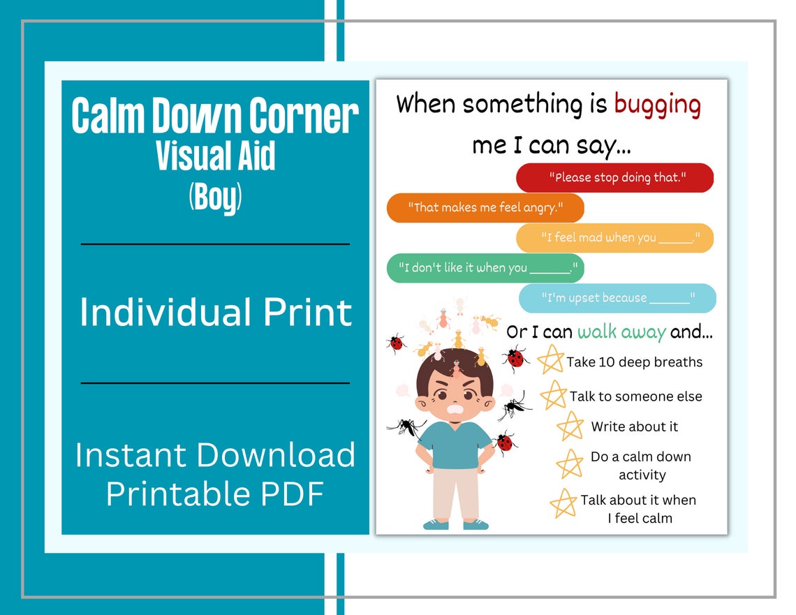 Calm Down Corner Visual Aid, Kids Printable, Anger Printable, Calm Down ...