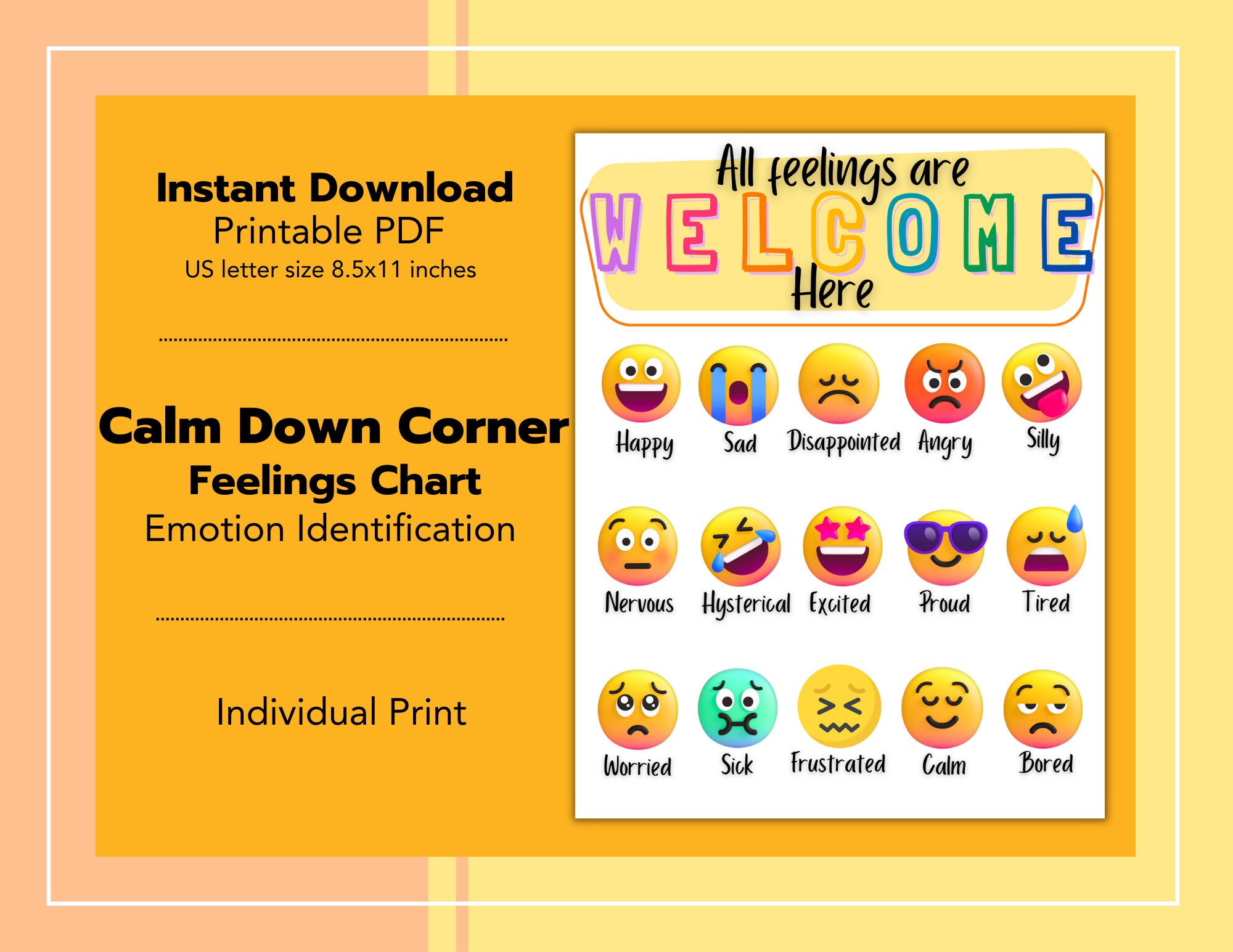 Feelings Chart for Kids, Emotions Chart, Kids Feelings Chart, Kids ...