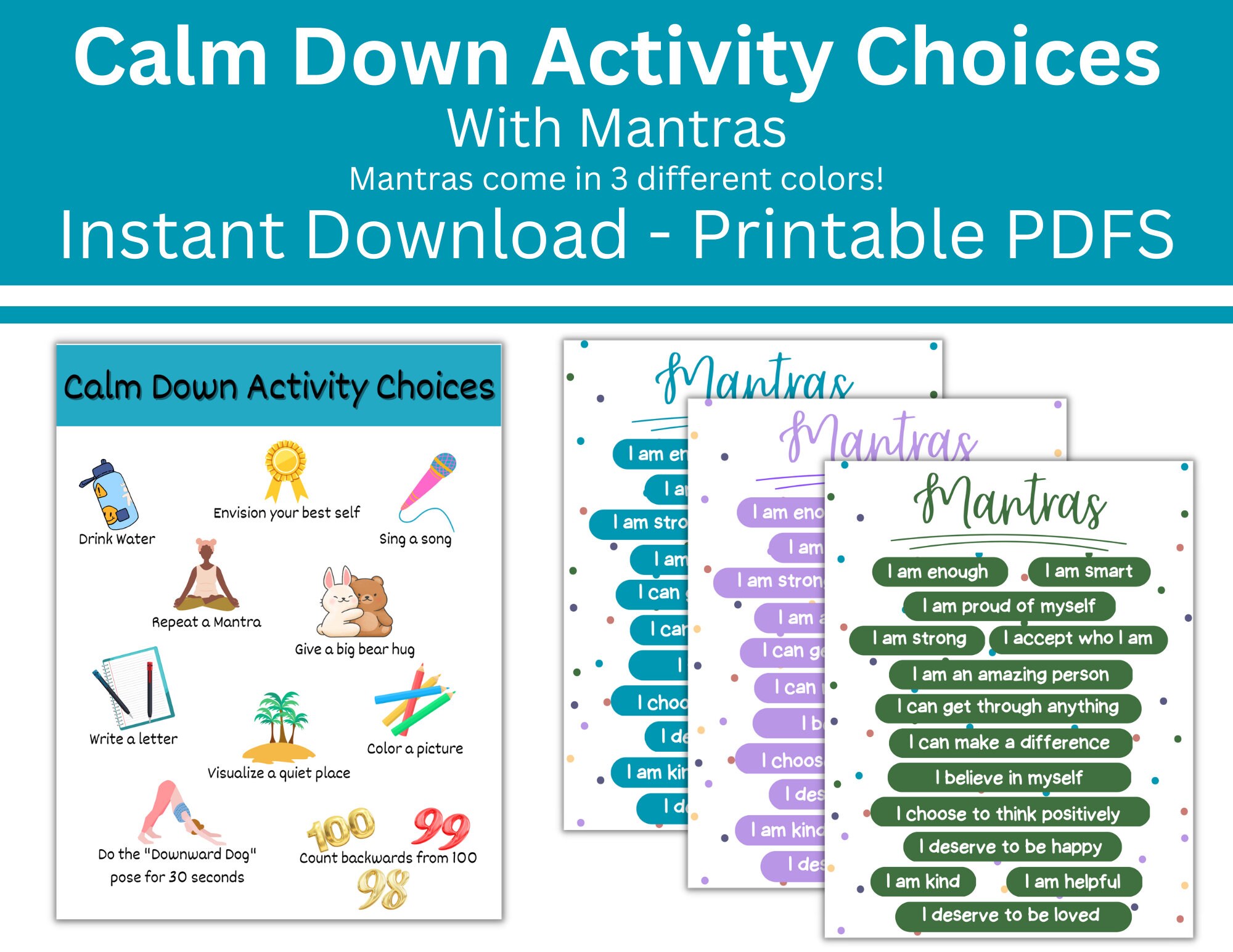 Calm Down Activity Choices Printable, Mantras Printable, Calm Down ...