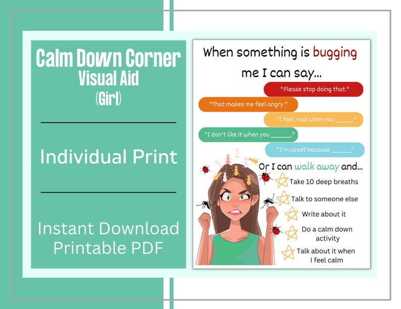 Calm Down Corner Visual Aid, Kids Printable, Anger Printable - Etsy