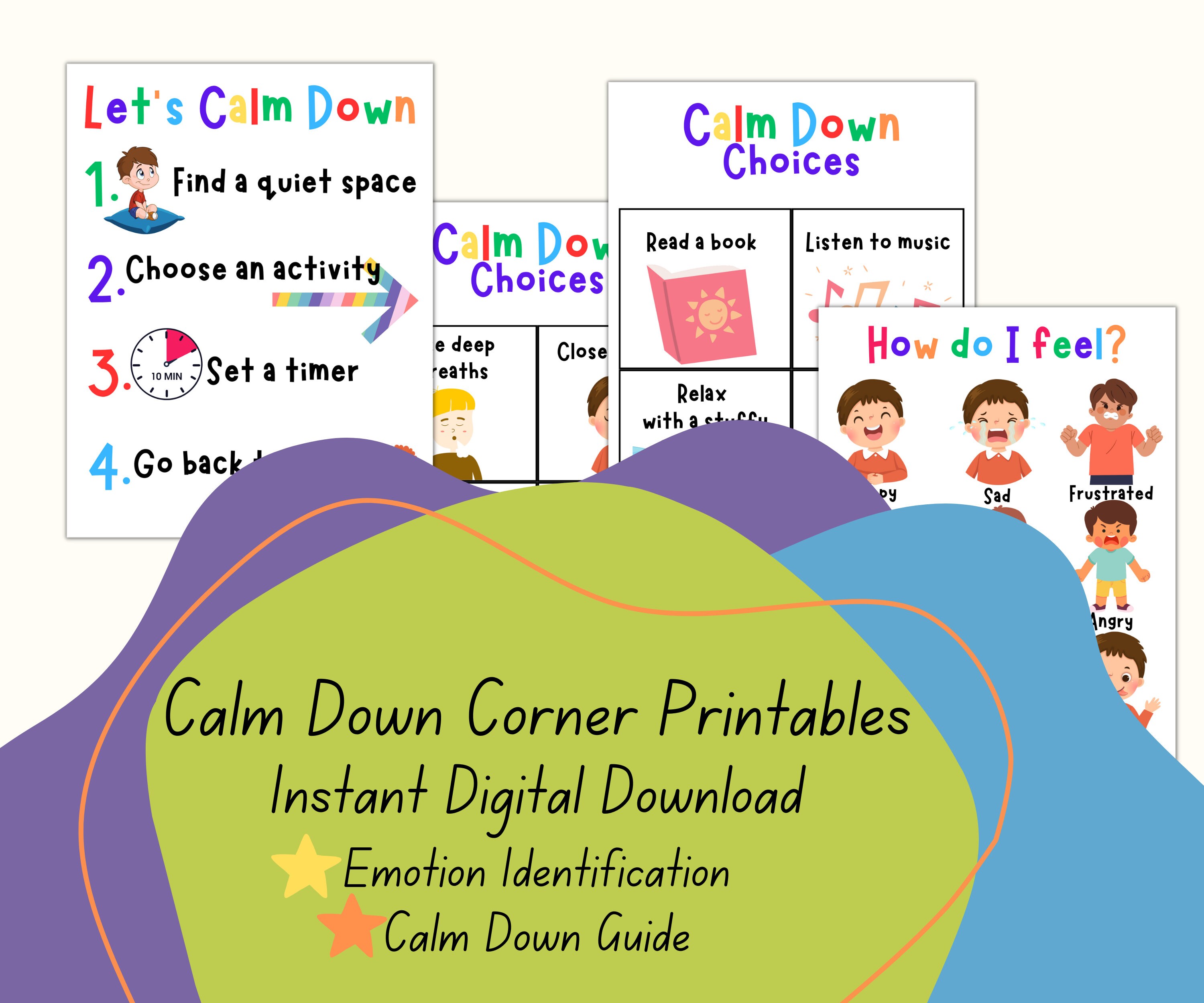 Calm Down Corner, Children's Calm Down Guide, Calm Down Choices, Kids ...