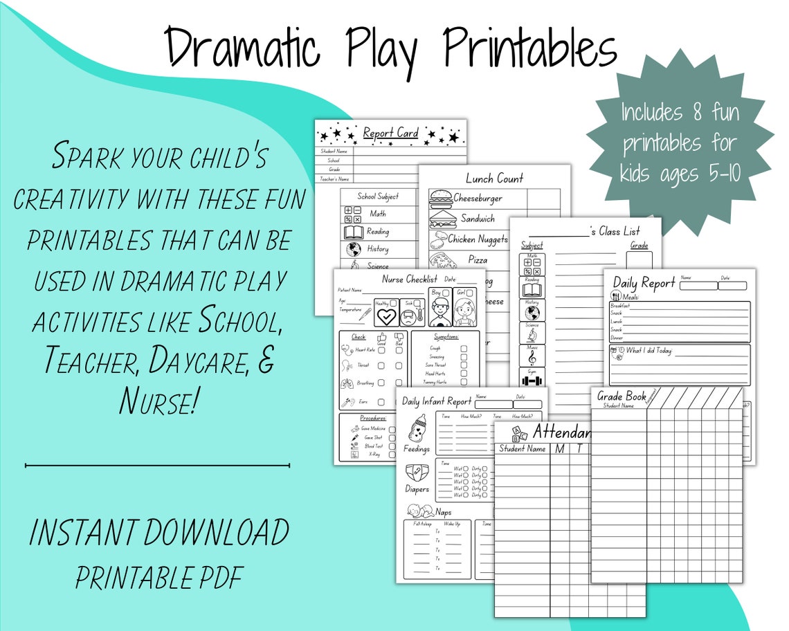 Dramatic Play Printables Pack, Teacher/school/daycare/nurse Printables ...