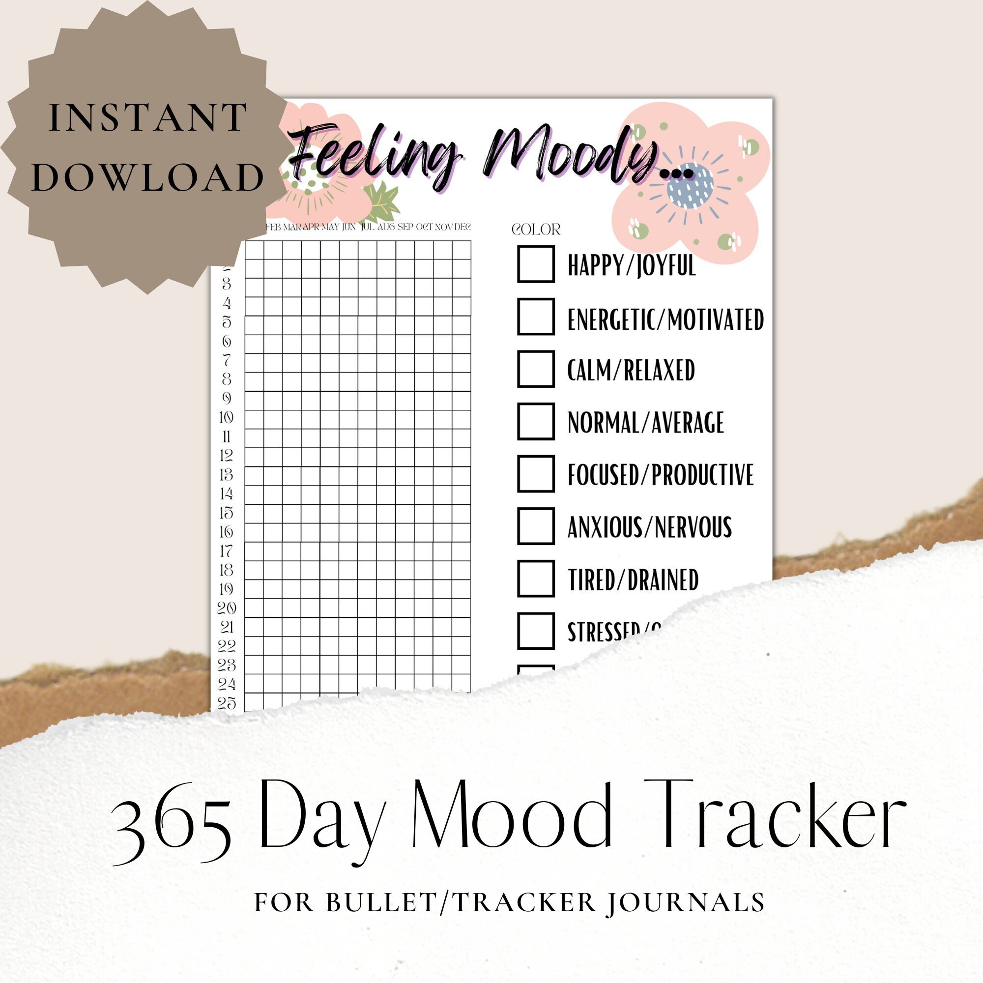 Habit Tracker for Mood, 365 Day Mood Tracker, Color Coded Mood Tracker ...
