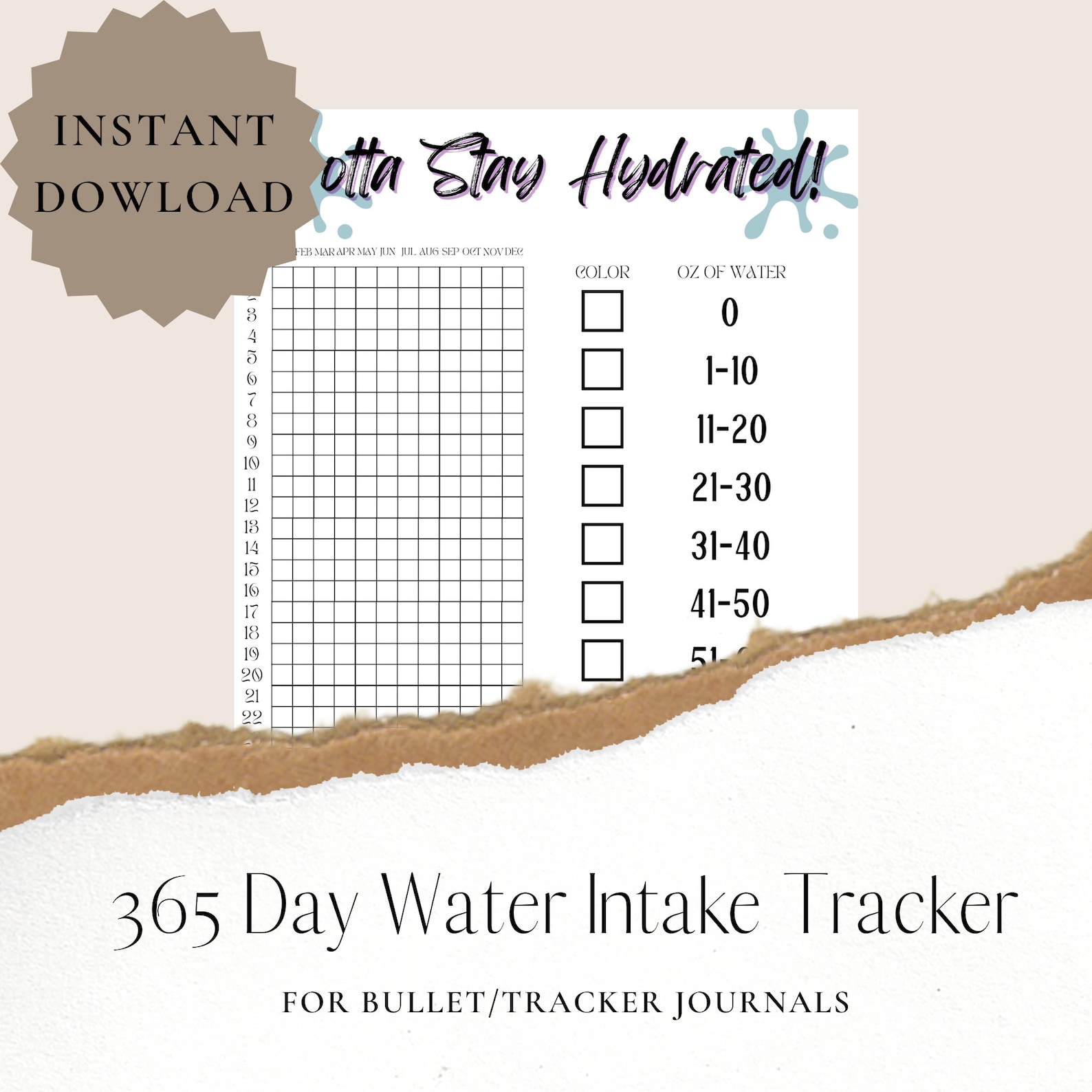 Habit Tracker for Water Intake, 365 Day Water Intake Tracker, Color Coded Habit Tracker for ...