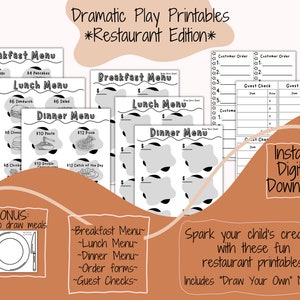 Dramatic Play Printables Pack, Restaurant Printables for Dramatic Play ...