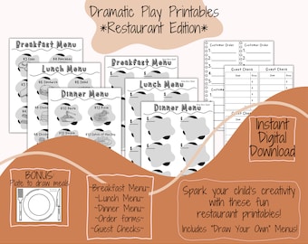 Pretend Play Restaurant Pretend Menus Pre School Kids - Etsy