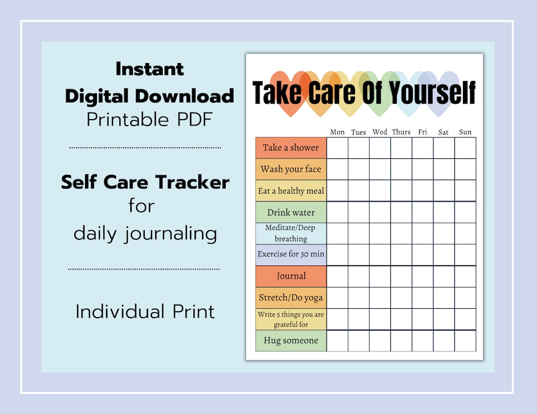 Self Care Tracker, Self Care Journal Page, Self Care Checklist - Etsy