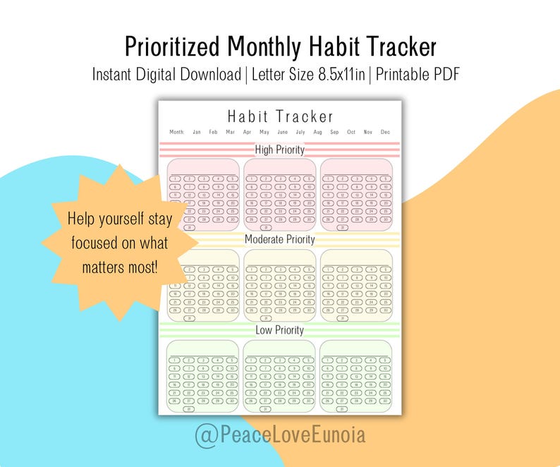 ADHD Prioritized Habit Tracker | Printable Daily Habit Tracker PDF ...