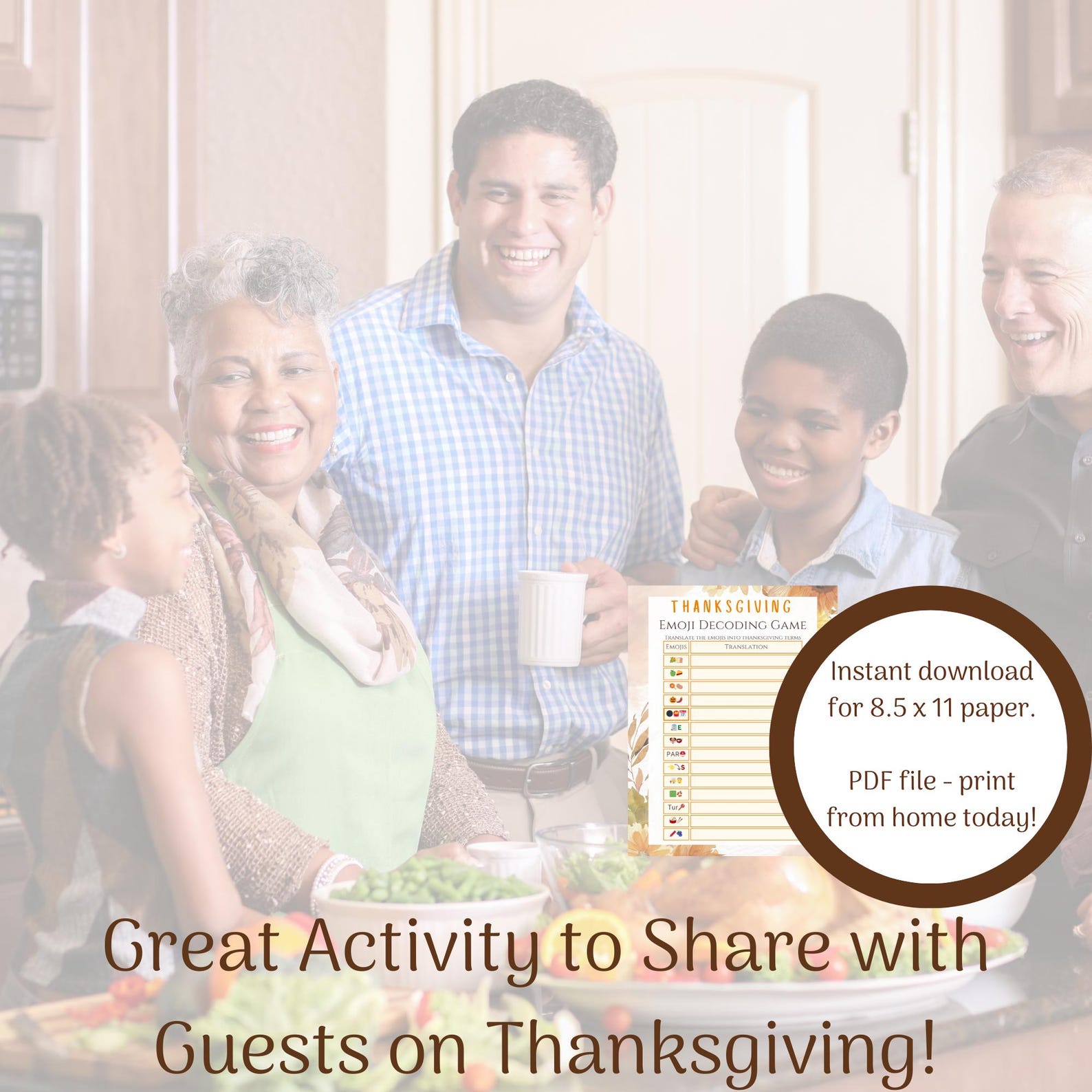 Thanksgiving Emoji Game Printable Thanksgiving Emoji Decoding Game Kids ...