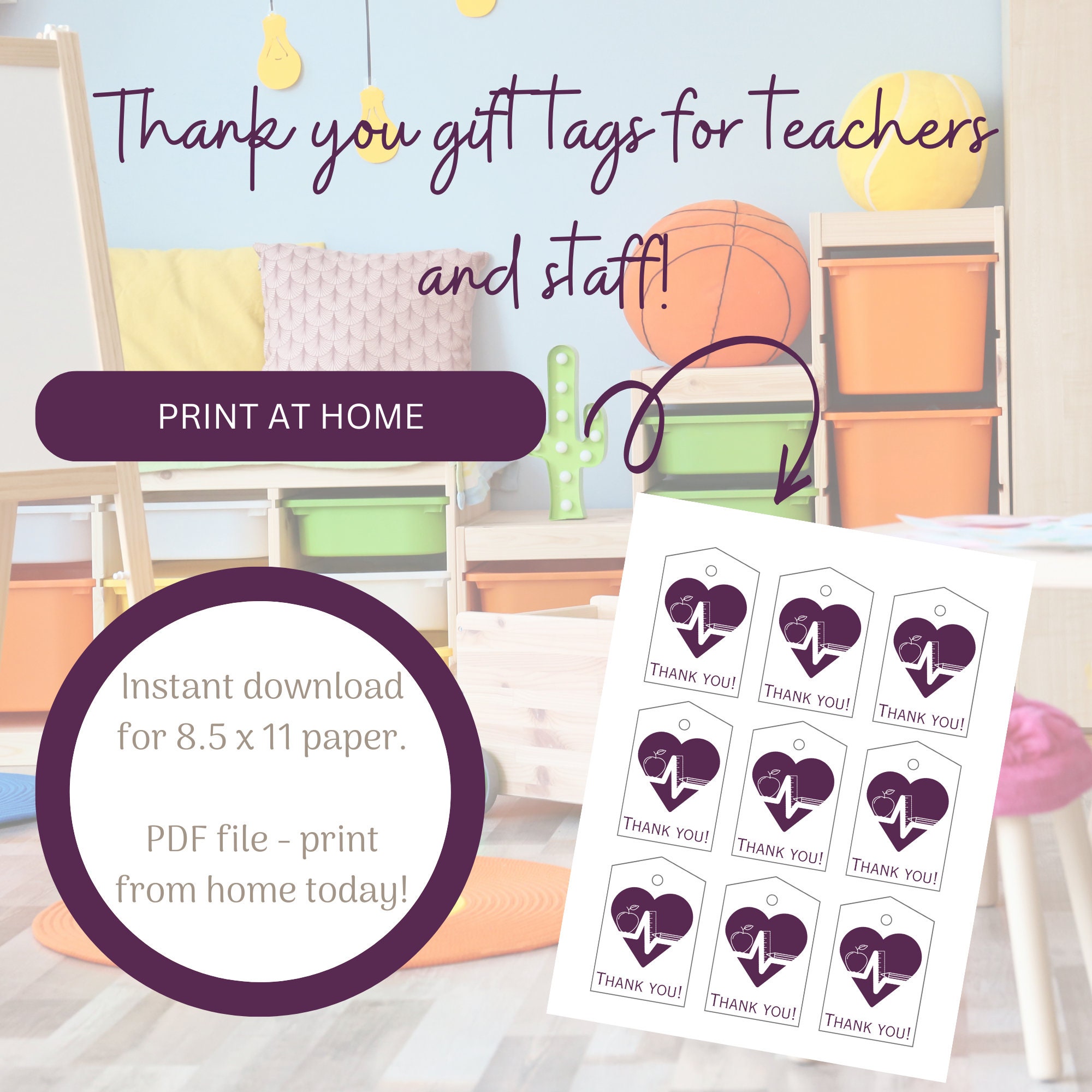 Teacher Printable Gift Tag, Bulk Teacher Gift Teacher Appreciation Tags ...