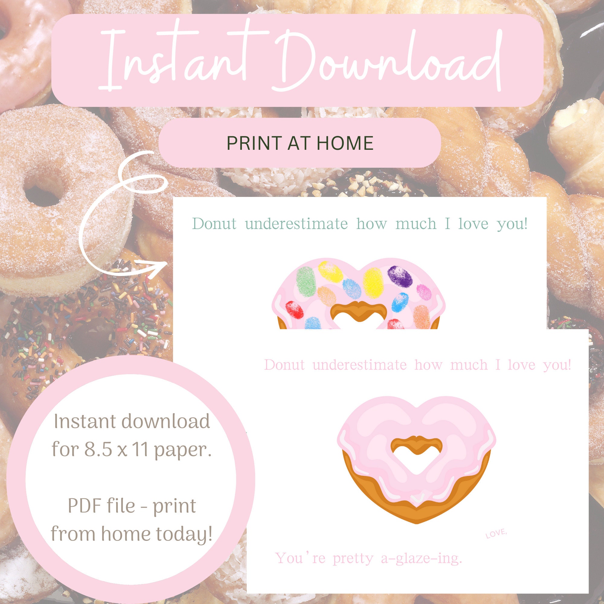 Donut Fingerprint Sprinkles Printable Keepsake Valentine Homemade ...
