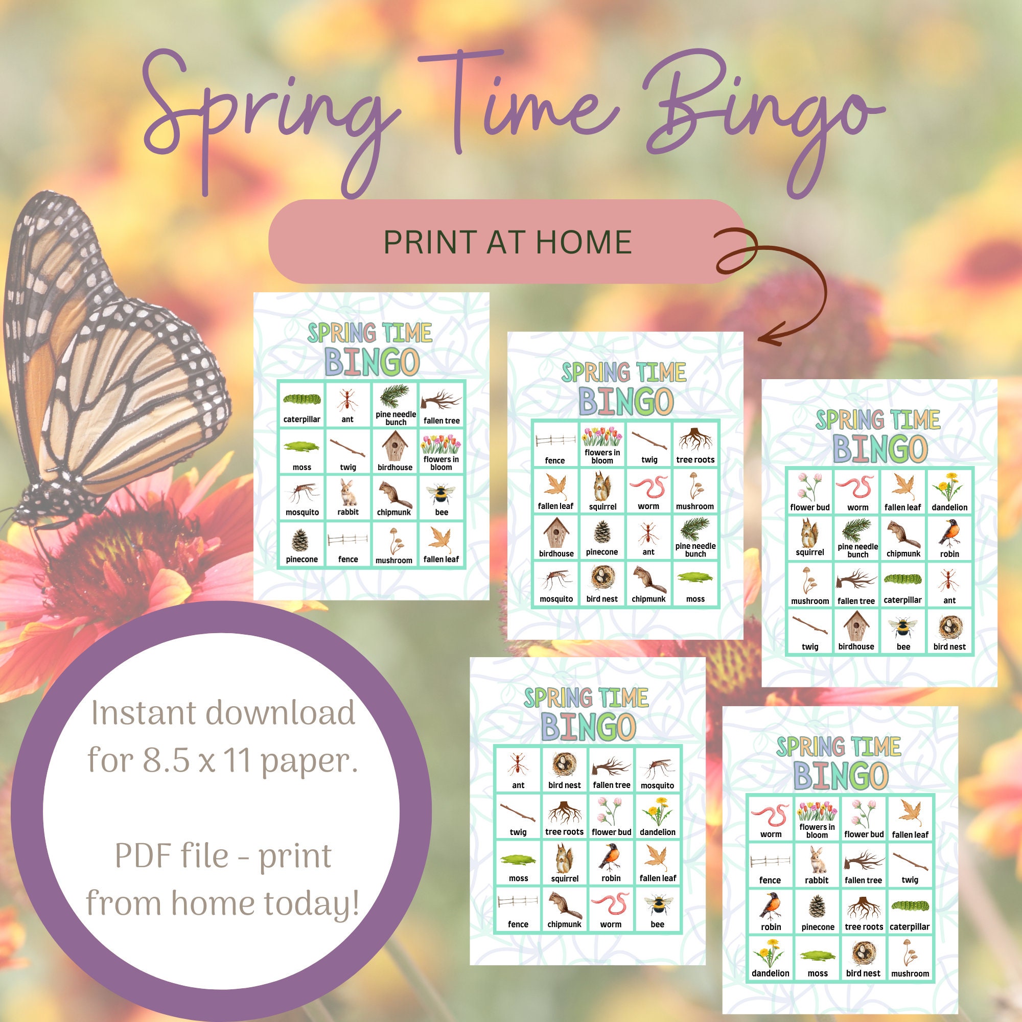 Printable Spring Bingo Game, Nature and Park Activity for Kids, Family ...