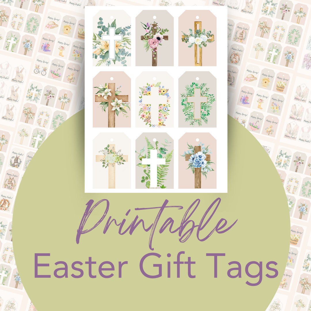 Easter Printable Cross Gift Tag Set of 9 Different Designs Christian ...