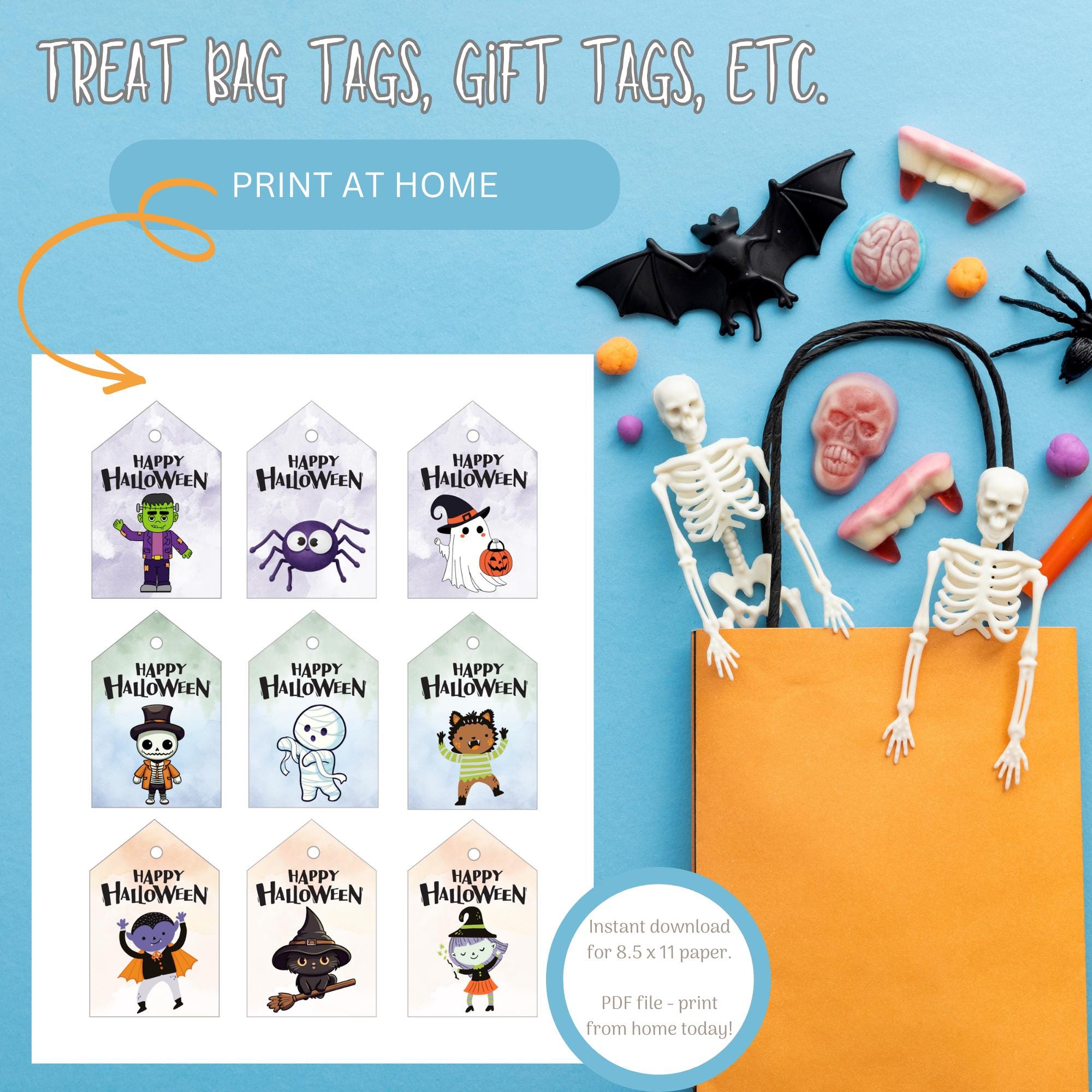 Halloween Gift Tags, Halloween Tags Printable Halloween Treat Tag ...