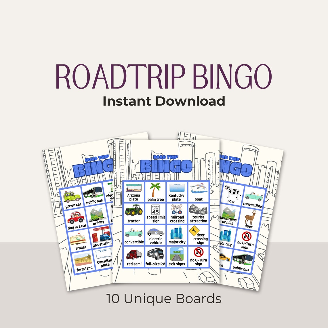 Printable Road Trip Bingo Game, Car Games, Road Trip Games for Kids ...