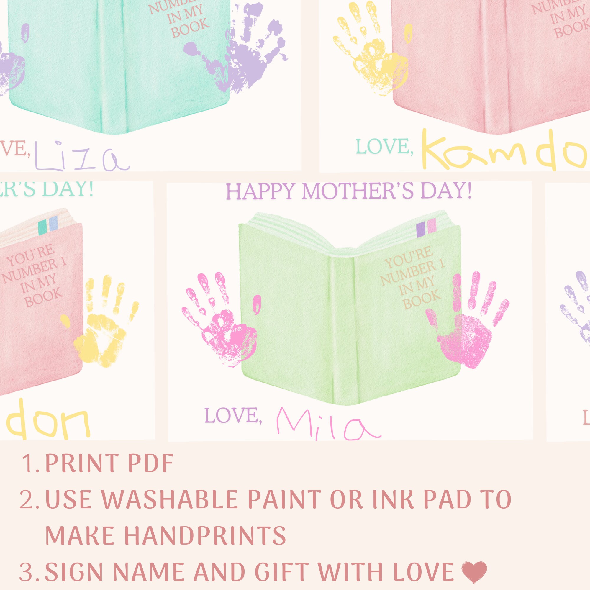 Mother's Day Child Hand Print Printable Book Lover, Reader, Teacher ...