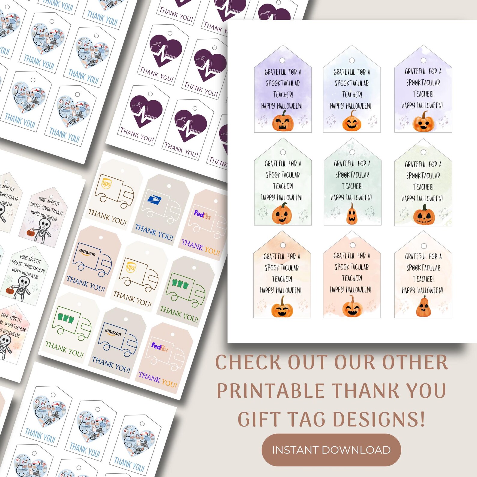 Teacher Halloween Gift Tags Printable, Bulk Teacher Gift Digital ...