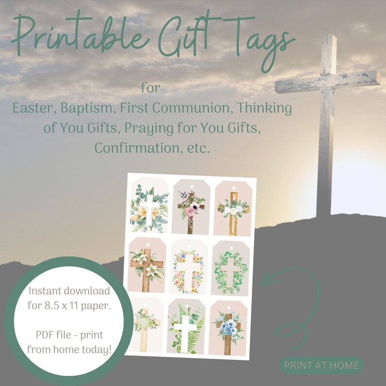 Cross Gift Tag Printable Set, 9 Different Designs, Christian Gift Tags ...